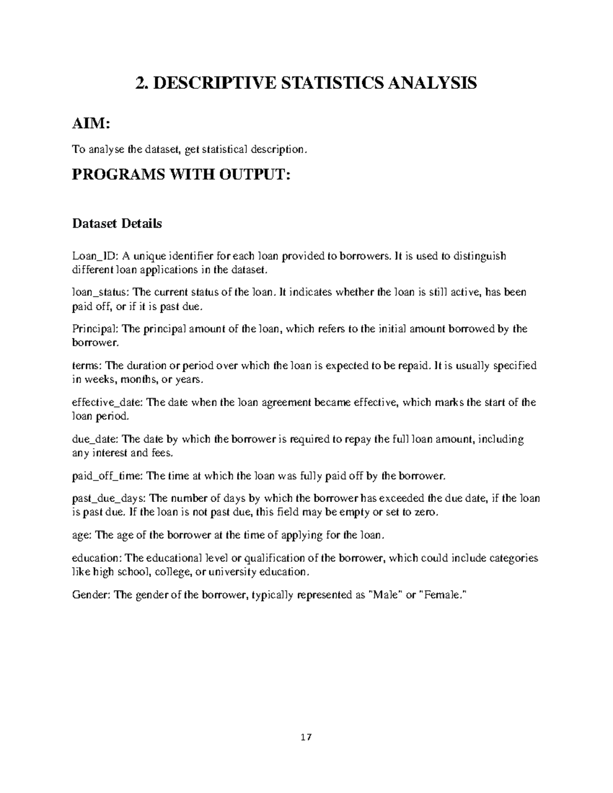 Multivariate Tutorial 2 - 2. DESCRIPTIVE STATISTICS ANALYSIS AIM: To ...