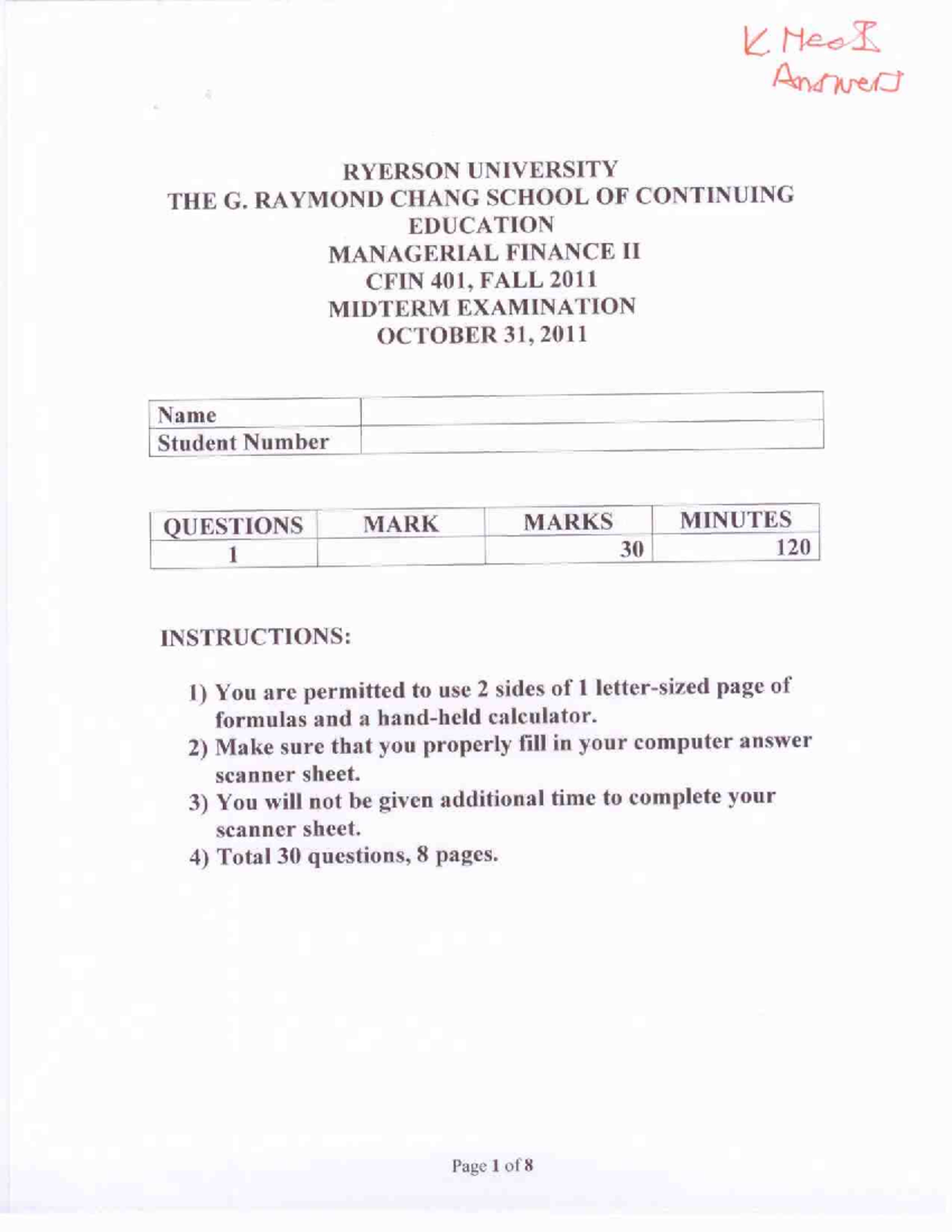 Midterm Fall 2011, questions and answers - Id. Has-I. W RYERSON ...