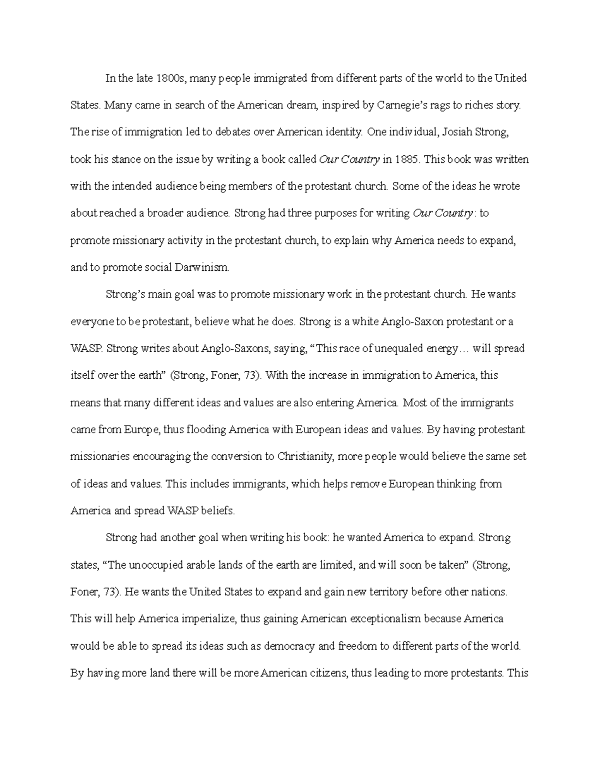 Primary Source Writing #2 - In the late 1800s, many people immigrated ...