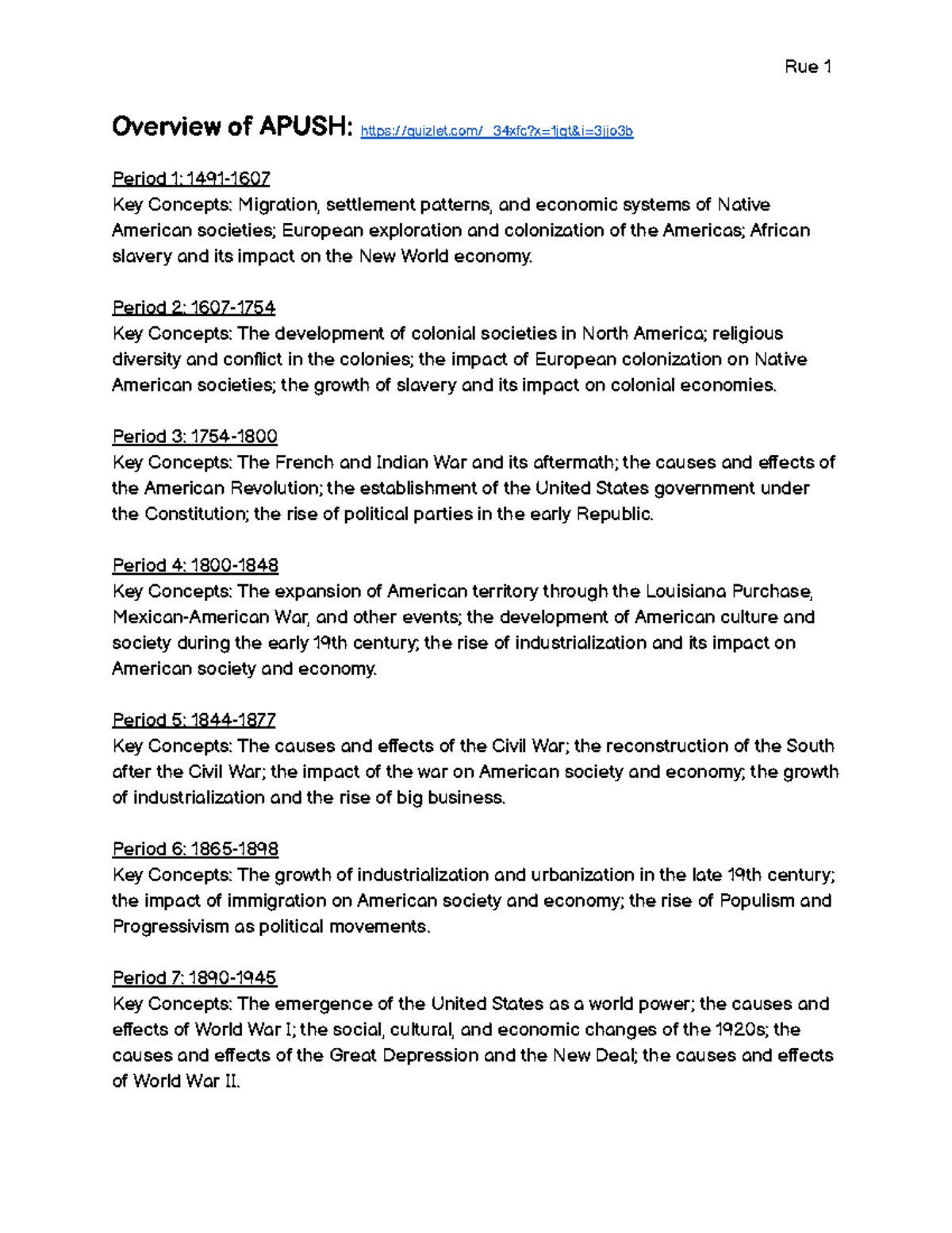 Overview of Apush - This is a useful tool to guide studying and provide ...