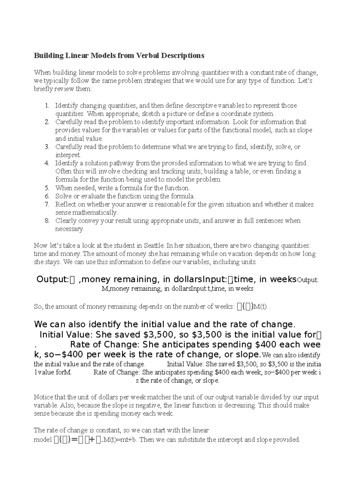 4.2 modeling with linear functions - Building Linear Models from Verbal ...