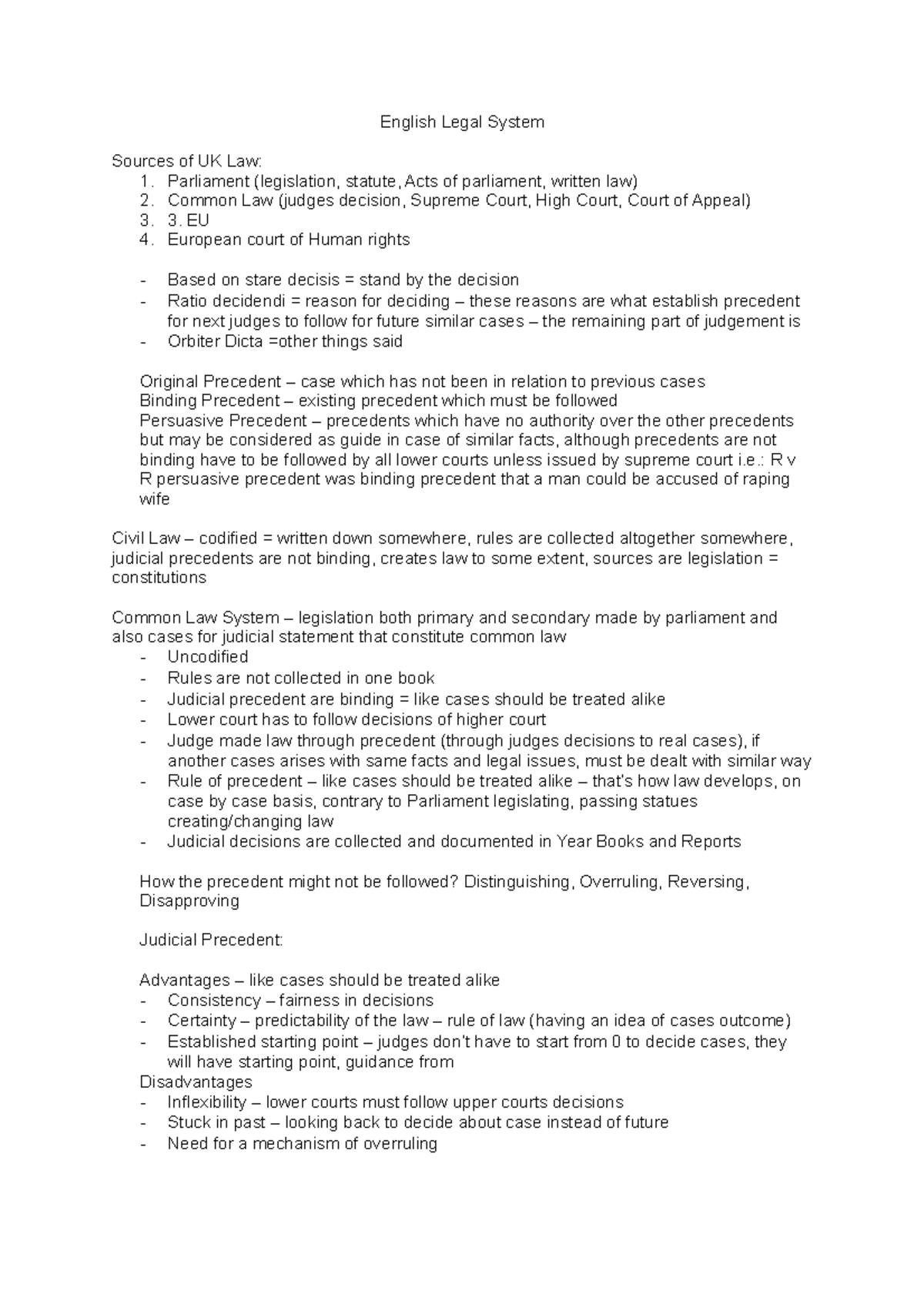 English Legal System - English Legal System Sources of UK Law: 1 ...