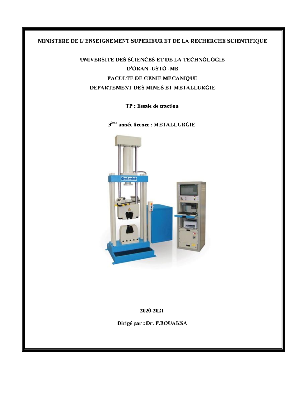 Tp-traction-DOC - non - MINISTERE DE L’ENSEIGNEMENT SUPERIEUR ET DE LA ...