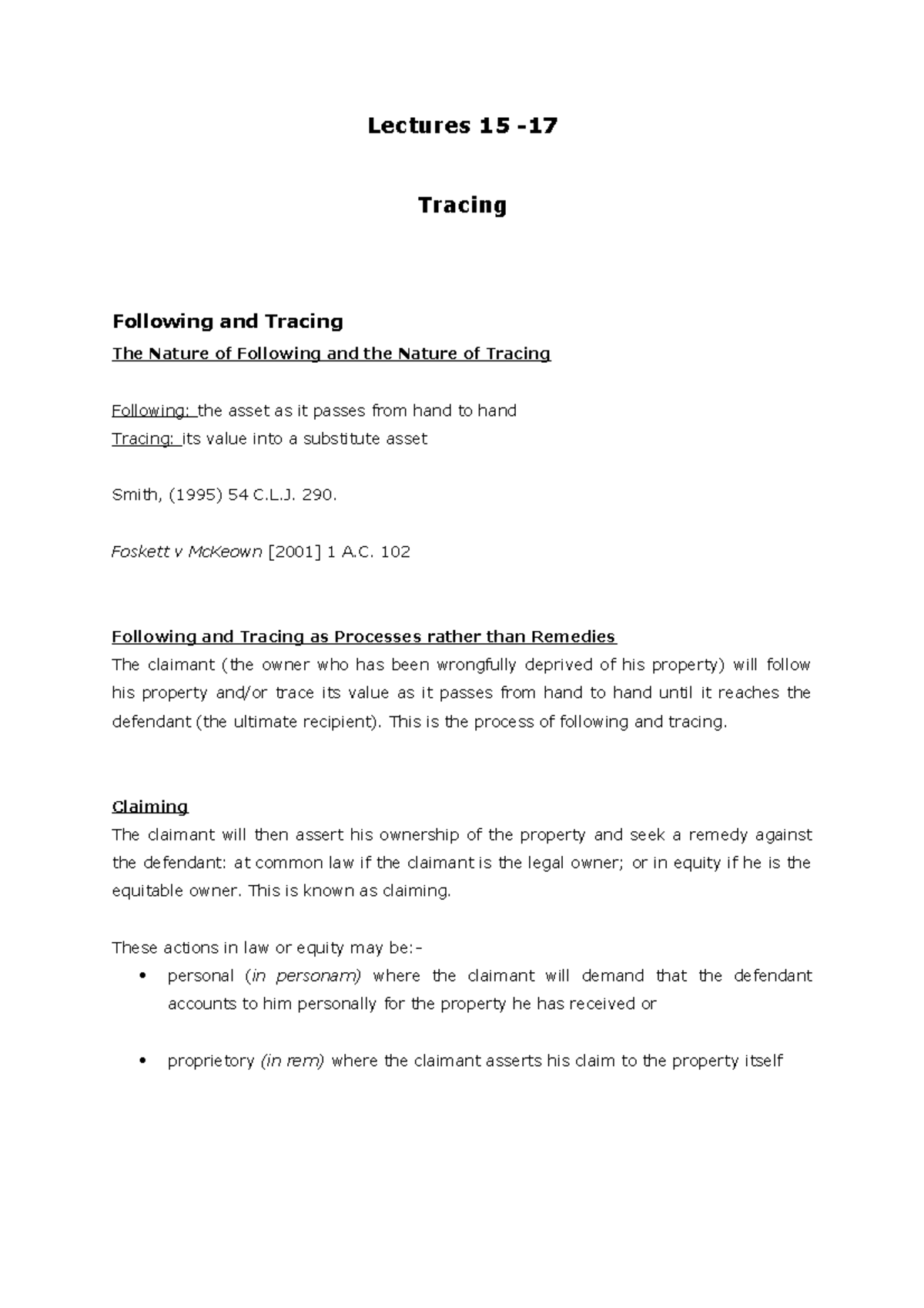 Lecture Handout - Tracing - Lectures 15 - Tracing Following and Tracing ...