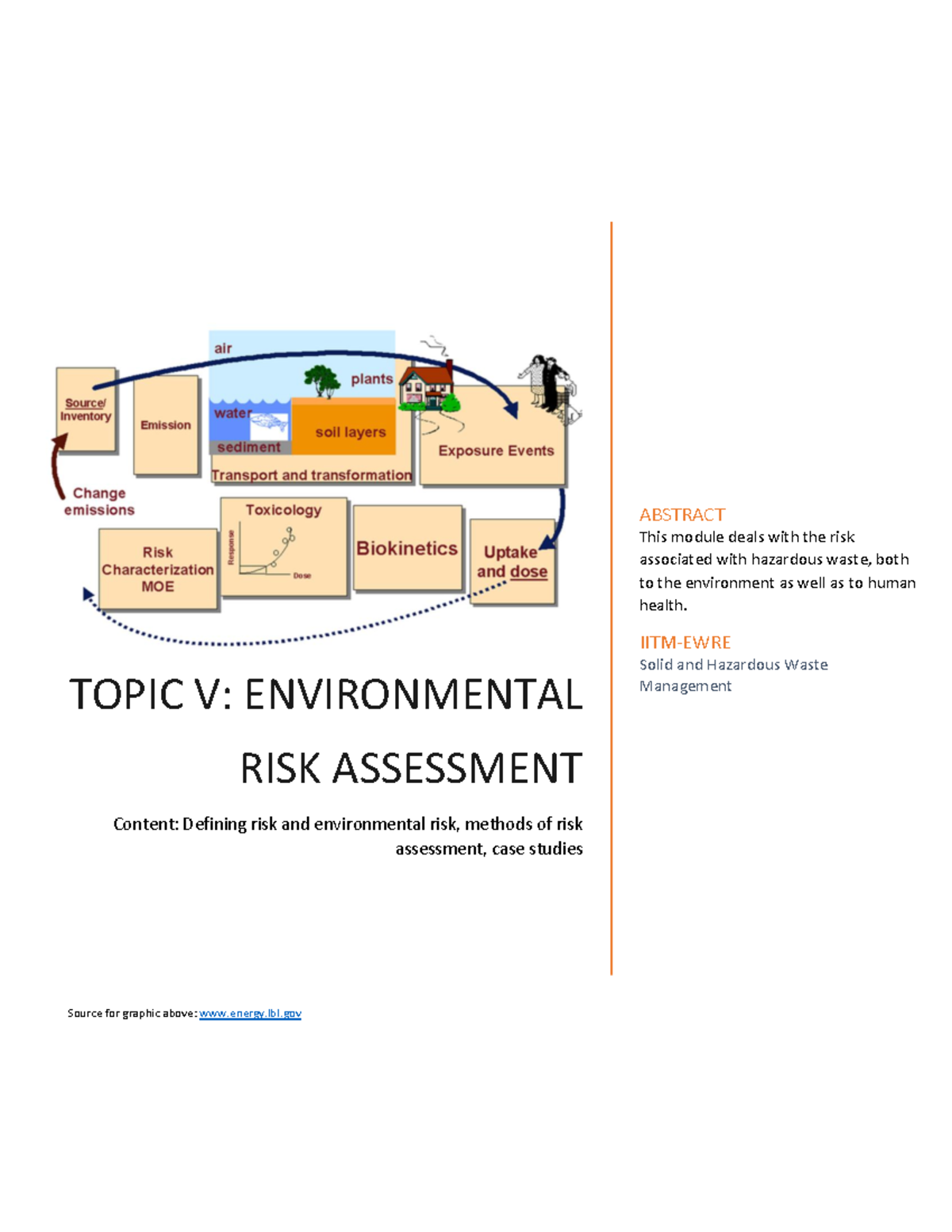 Environmental Risk Assessment - TOPIC V: ENVIRONMENTAL RISK ASSESSMENT ...