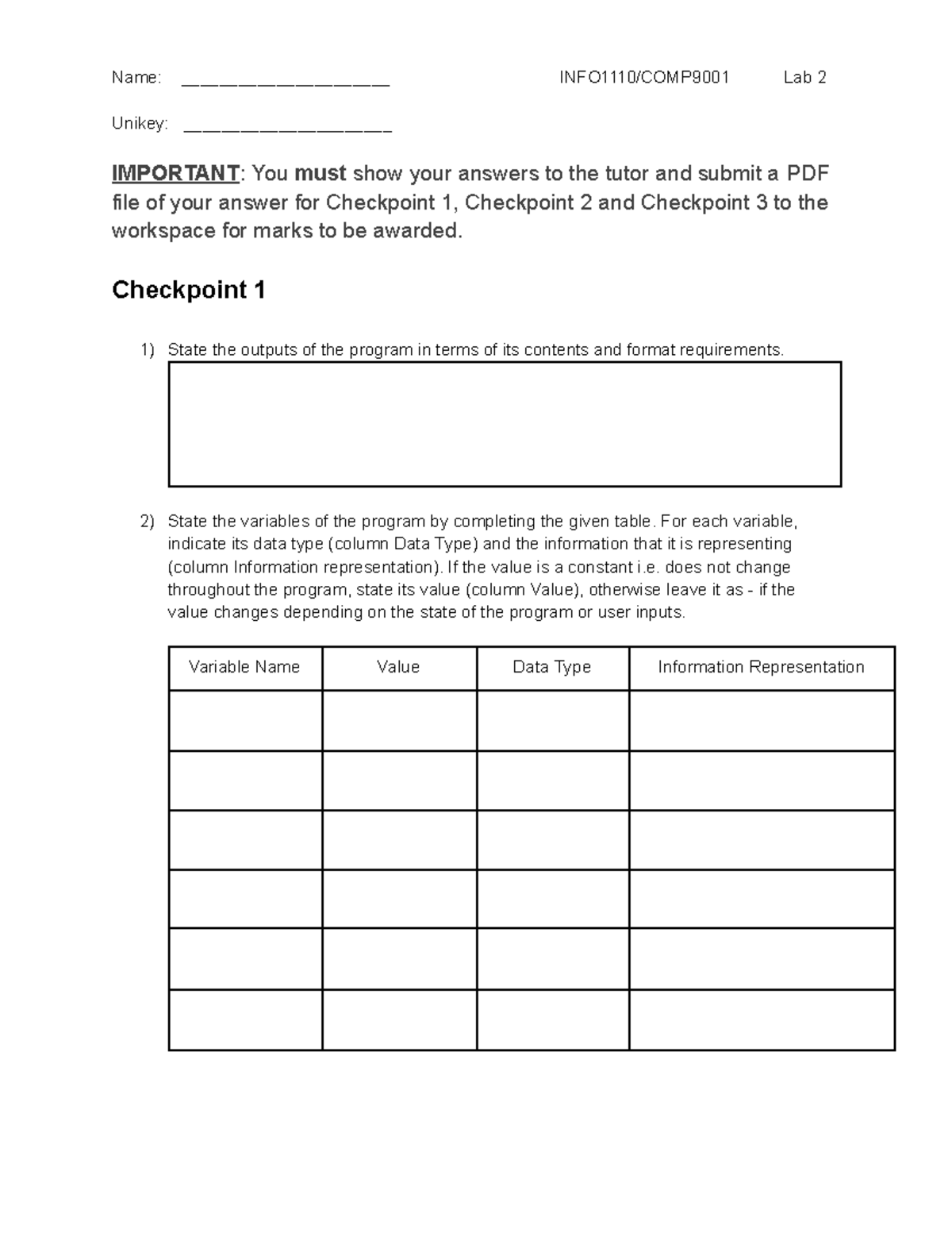 Lab2 template - Good book on repoerts - Name: ______________________ INFO1110/COMP9001 Lab 2 ...
