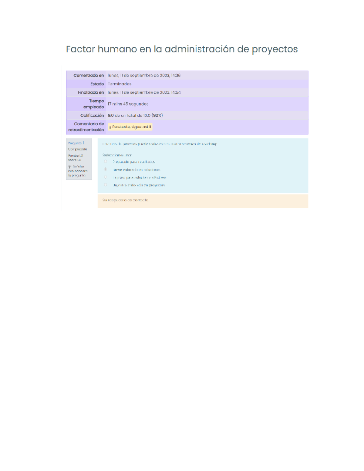 Factor humano en la administracion de proyectos- modalidad de examenes semana 2 - Studocu