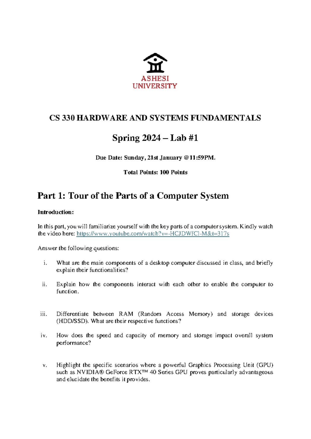 CS 330 Lab 1 - Practice Questions - CS 33 0 HARDWARE AND SYSTEMS FUNDAMENTALS Spring 202 4 – Lab ...