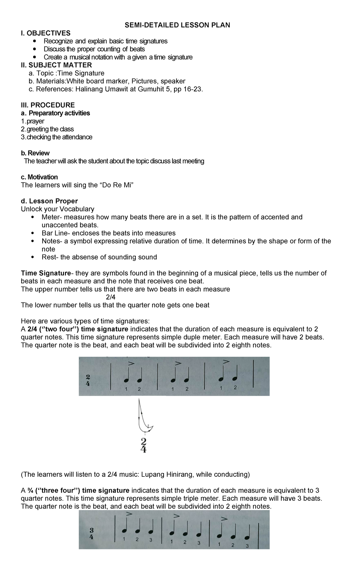 Semi-Detailed Music - hope it will help - SEMI-DETAILED LESSON PLAN I ...