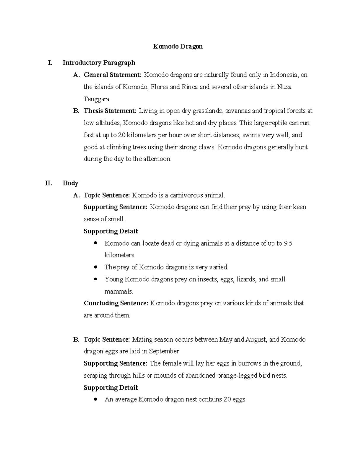 Komodo Dragon Essai Komodo Dragon I Introductory Paragraph A