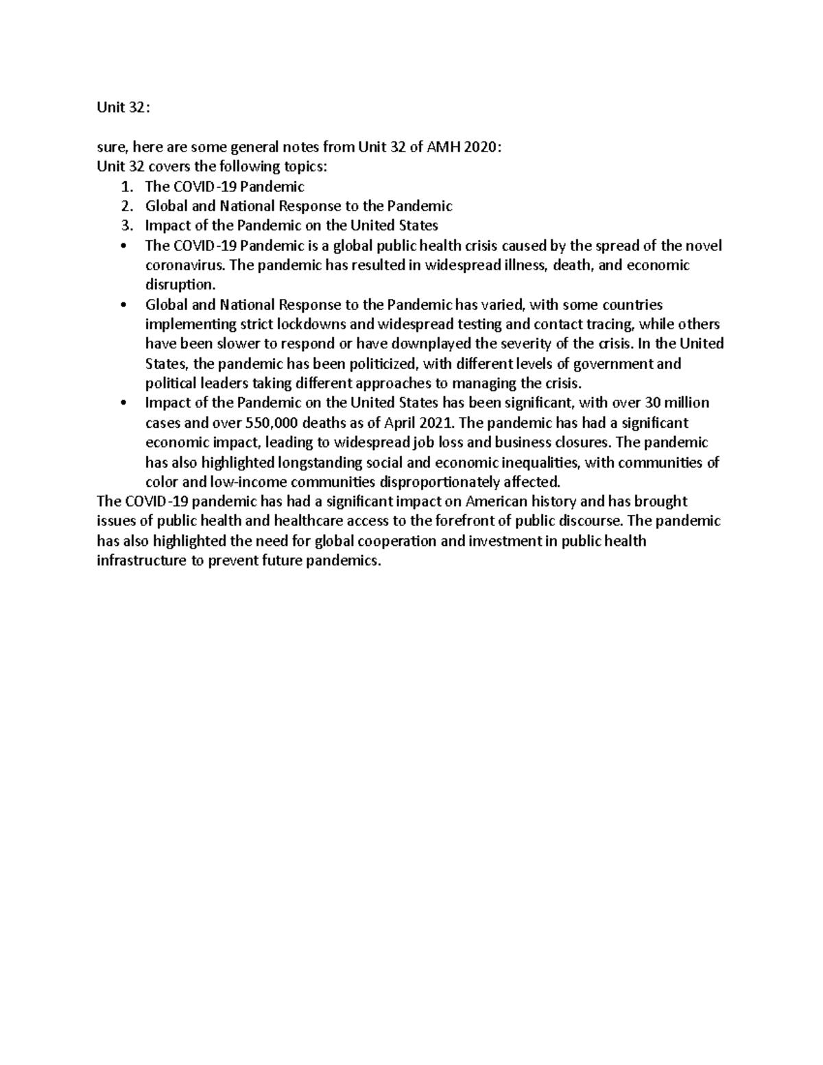 Unit 32 Notes AMH - Unit 32: sure, here are some general notes from ...