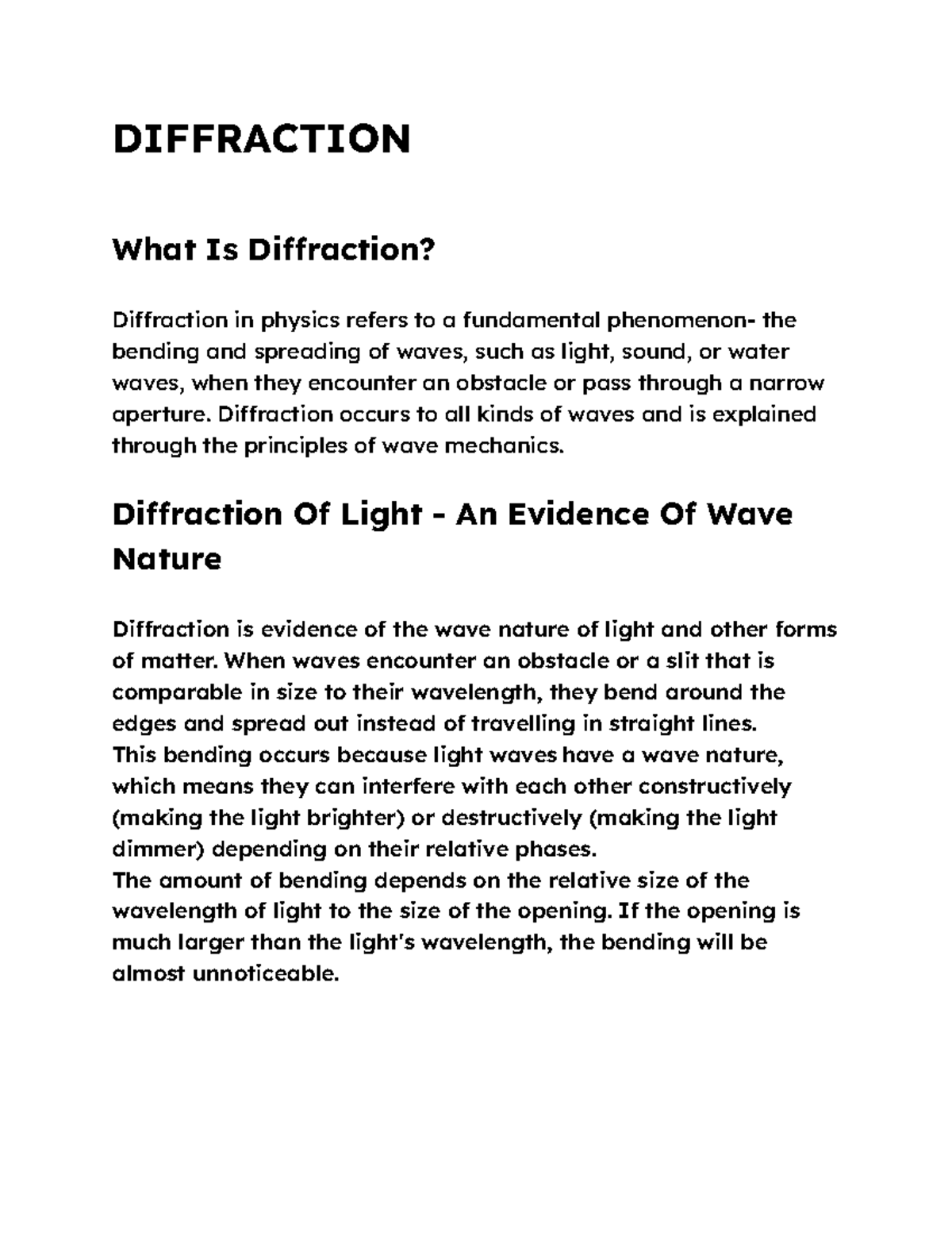 Physics Project - An overview of diffraction. Investigatory report for class 12 - DIFFRACTION ...