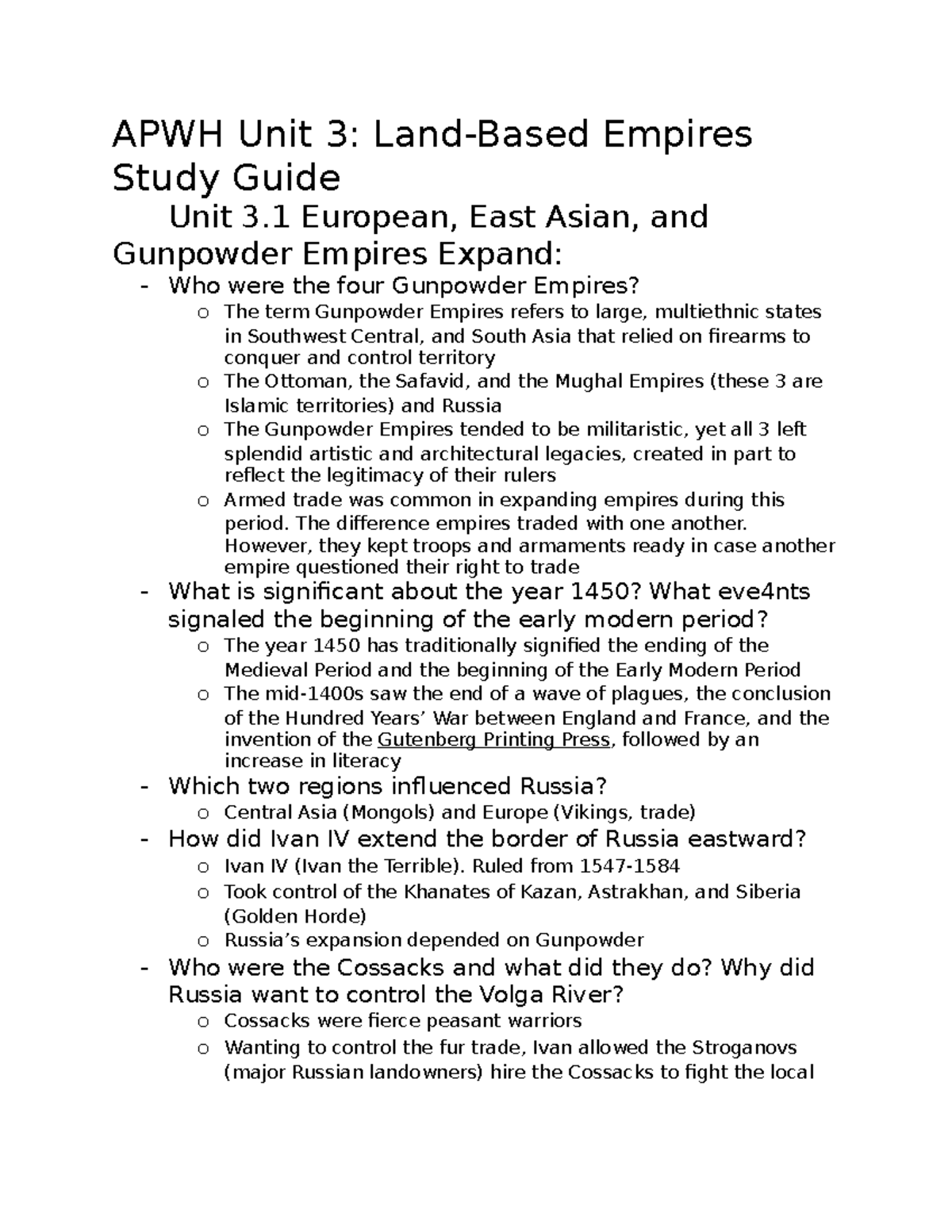 APWH Unit 3 Study Guide - ;lkjhgfds - APWH99 - Coastal Carolina - Studocu