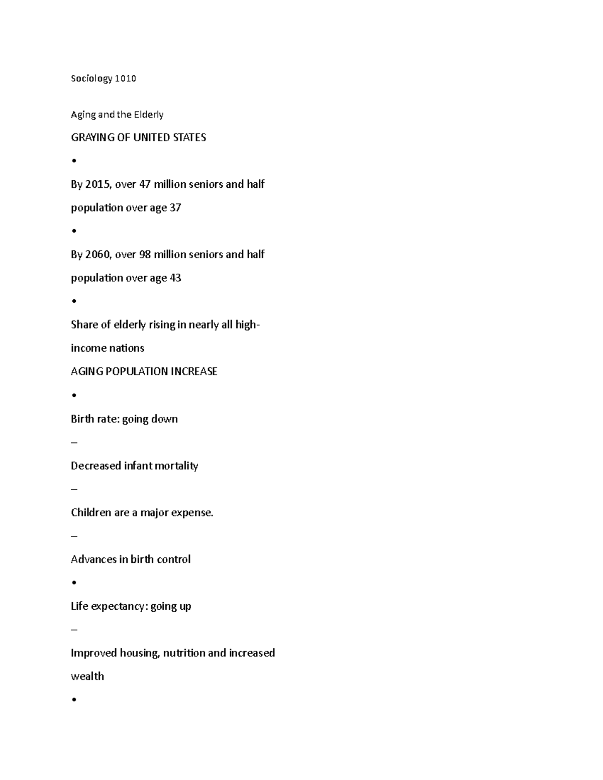 Sociology 1010 Aging and the Elderly - Studocu