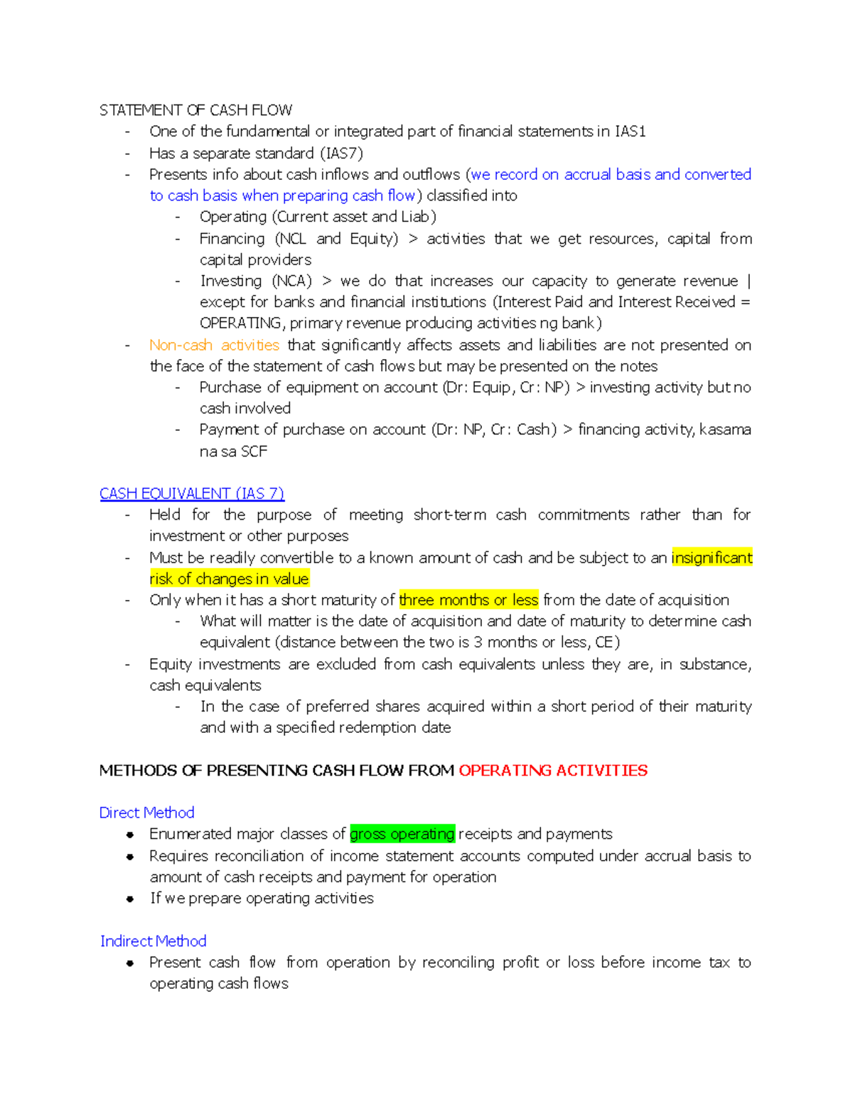 CFAS SCF - notes - STATEMENT OF CASH FLOW One of the fundamental or ...