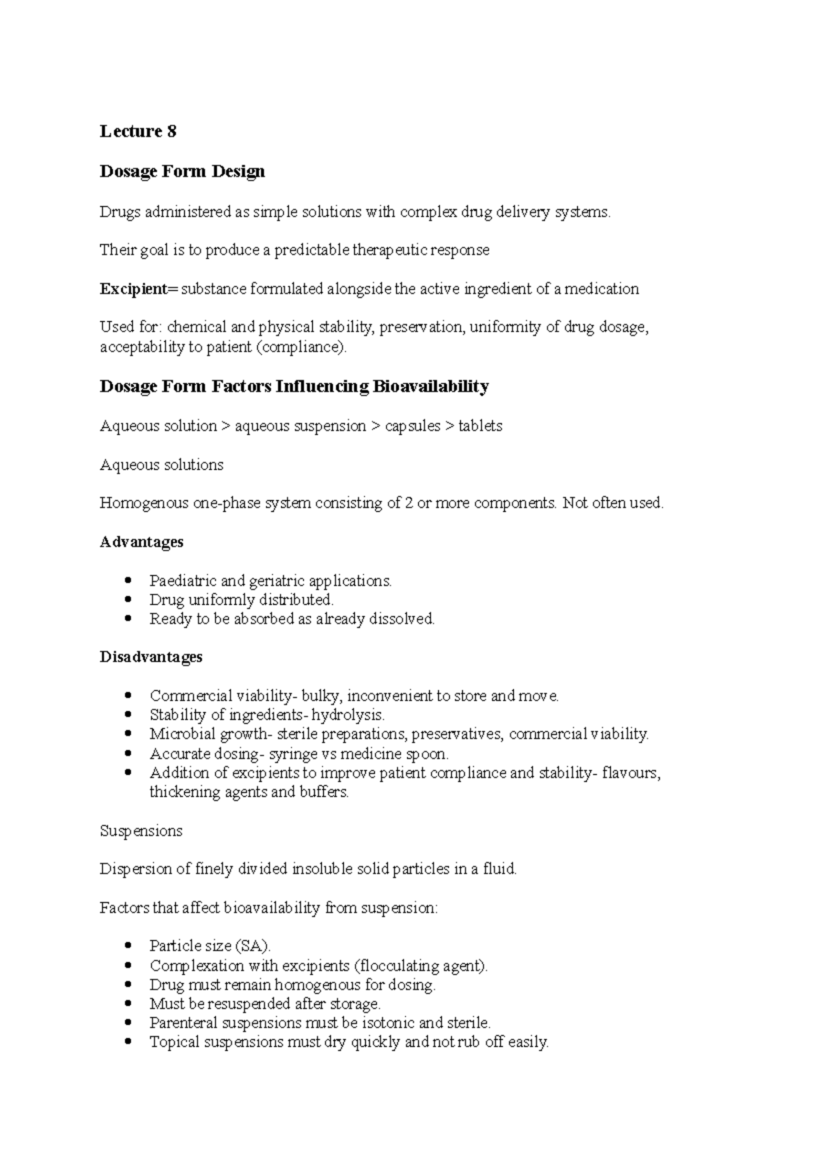 Lecture 8- oral formulations and parenteral drug delivery - Bournemouth ...