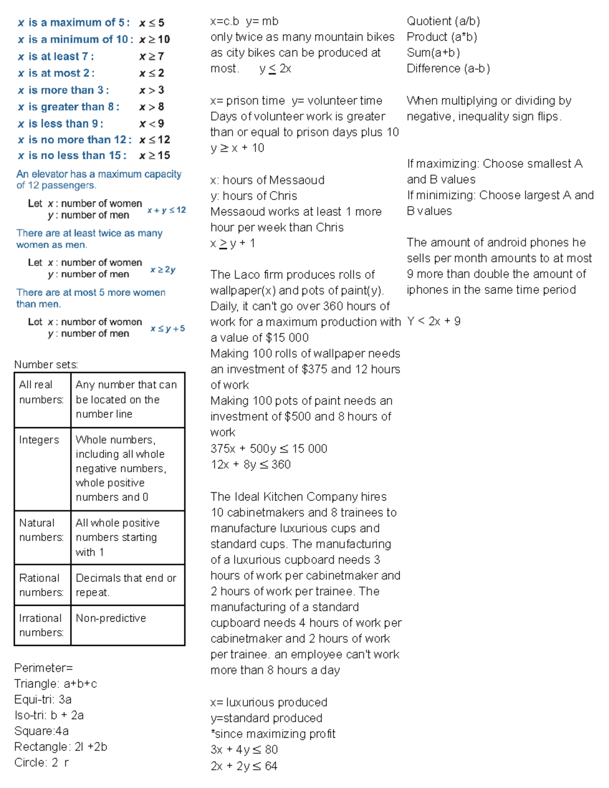 Memory aid - Number sets: All real numbers: Any number that can be ...