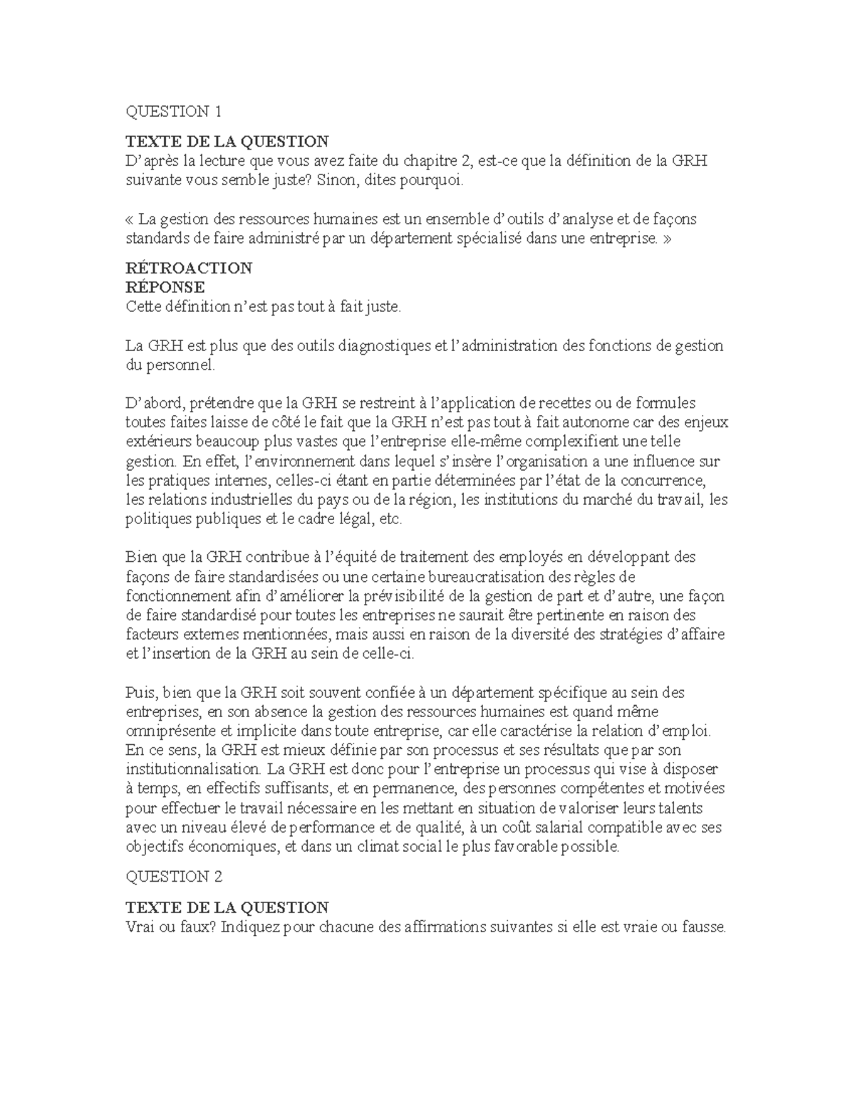 Question réponse Semaine 3 - QUESTION TEXTE DE LA QUESTION - Studocu