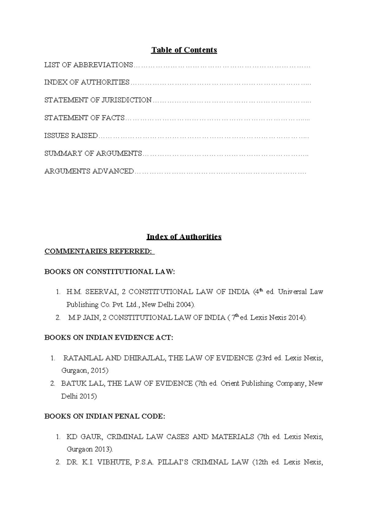 Moot - moot court - Table of Contents LIST OF - Studocu