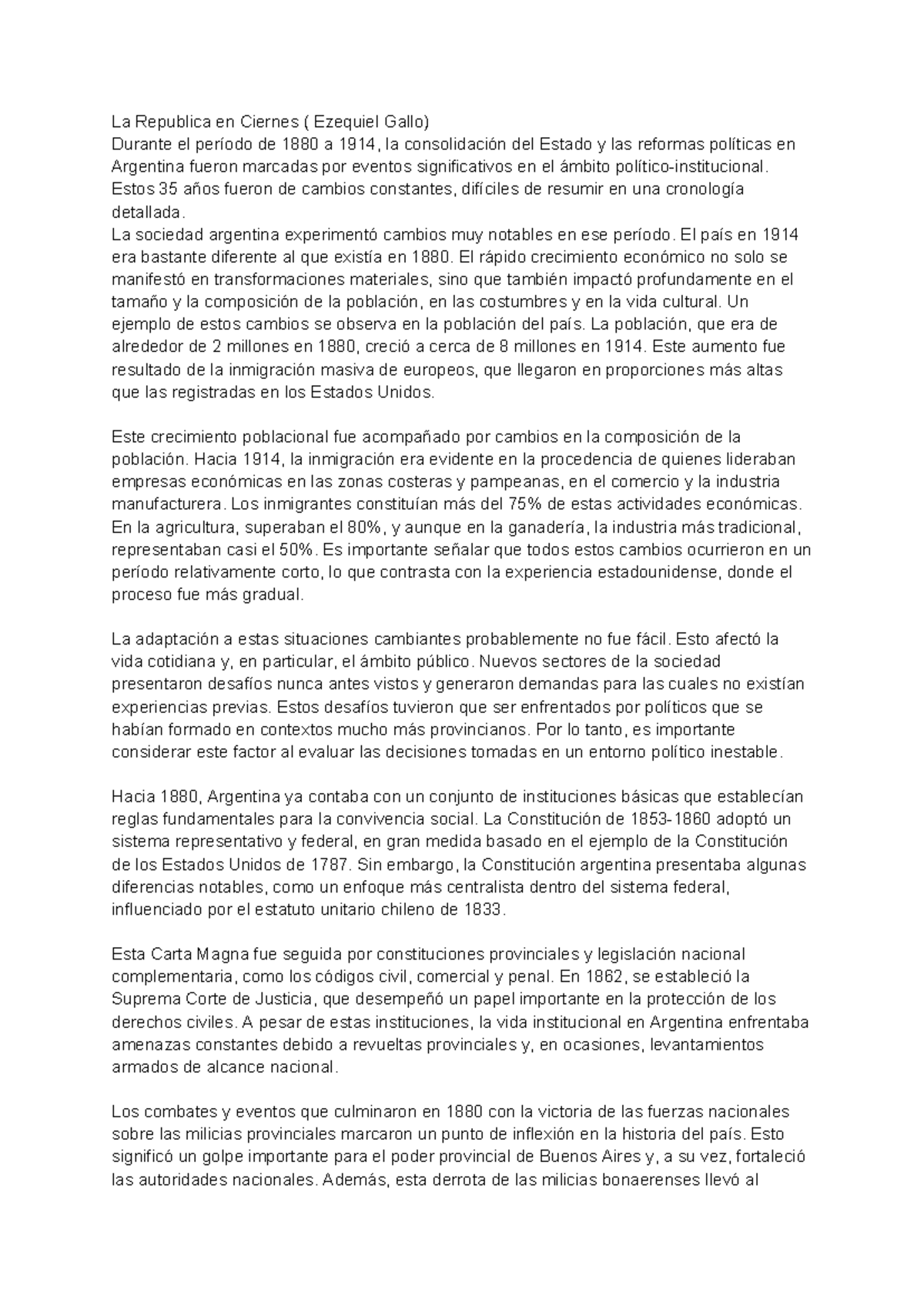 Unidad 2 procesos - La Republica en Ciernes ( Ezequiel Gallo) Durante ...