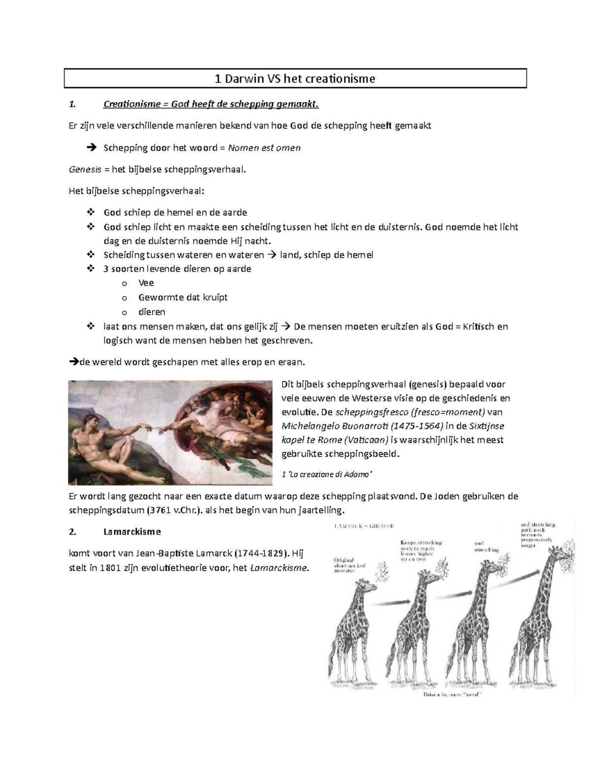 Samenvatting H1 Darwin VS Creationisme - 1 Darwin VS het creationisme 1 ...