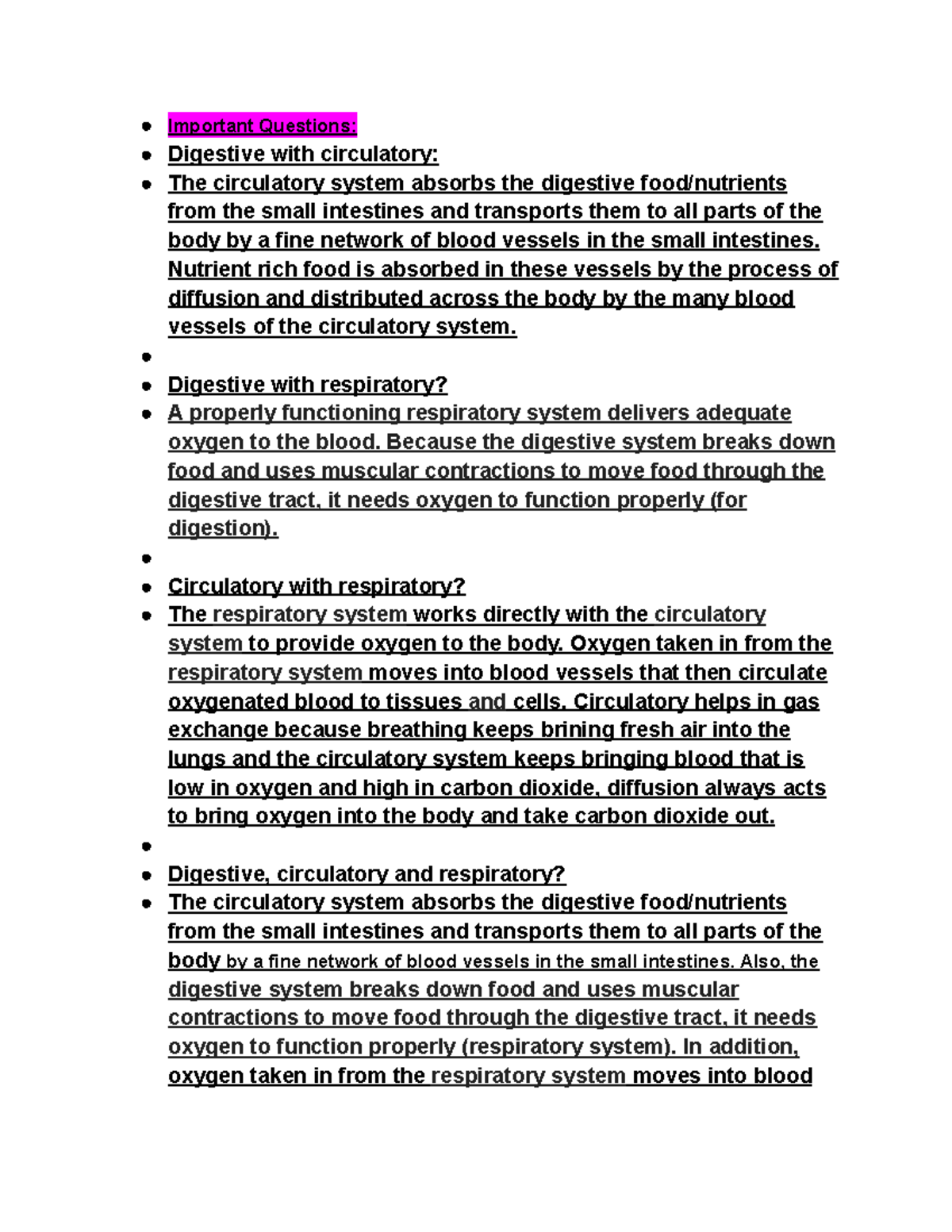 Respiratory System Practice Questions - Important Questions: Digestive ...