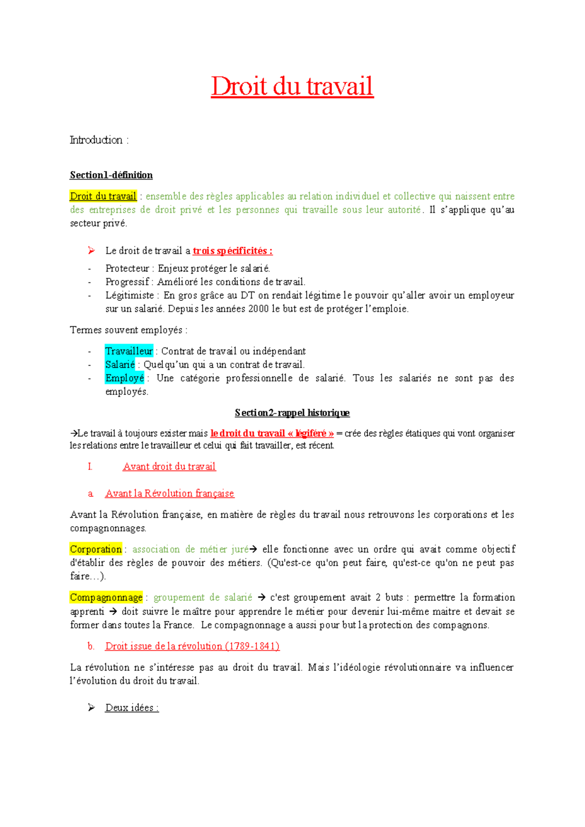 Droit du travail-CM - Droit du travail Introduction : Section1 ...