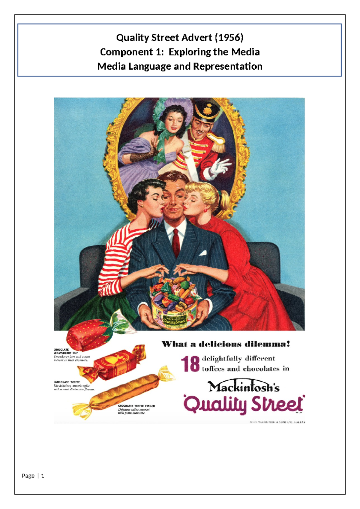 Year 9 quality street booklet - Quality Street Advert (1956) Component ...