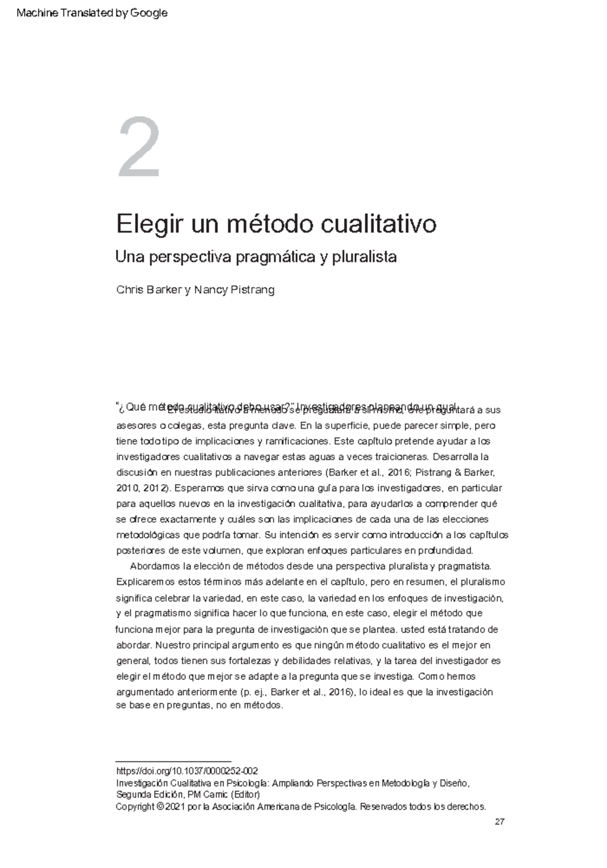 Barker y pistrang EXPO GER 4 - Elegir un método cualitativo - Studocu