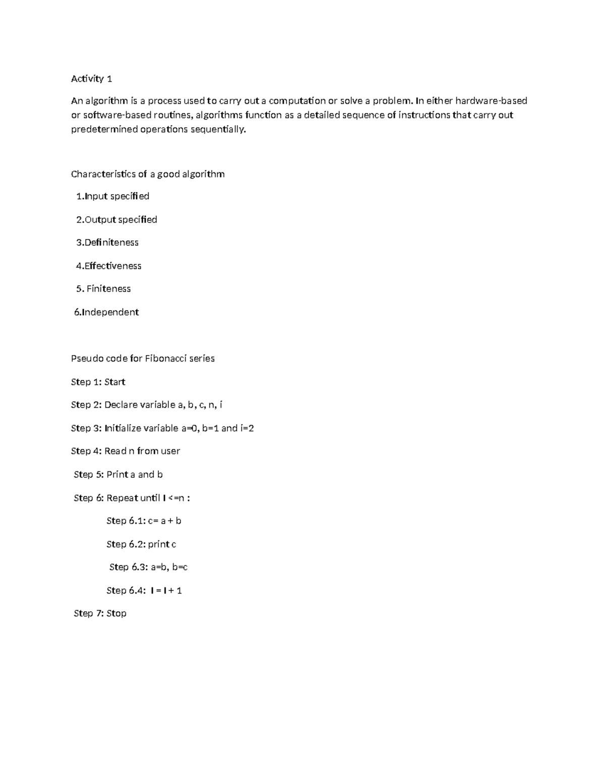 Coding for ayubo drivers - Activity 1 An algorithm is a process used to ...