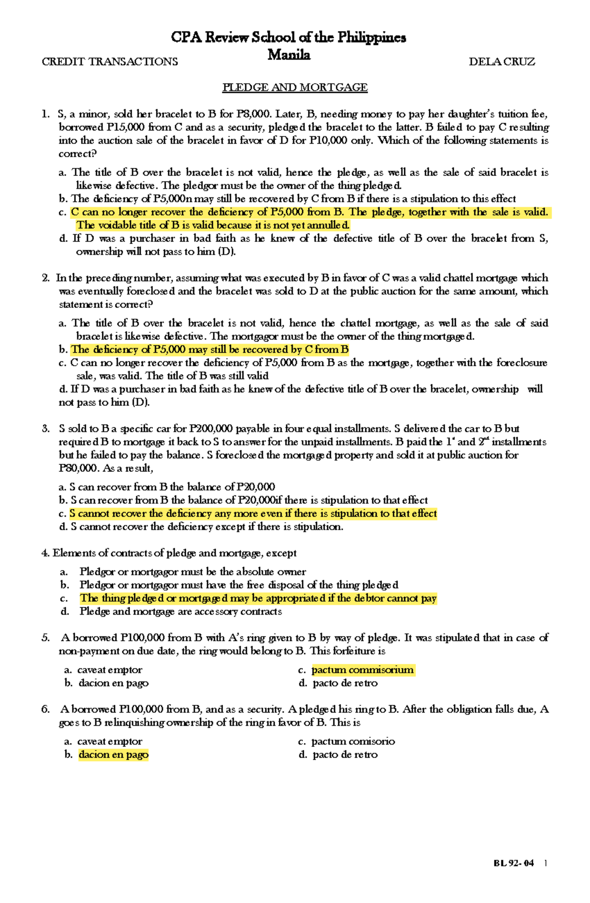 Credit Transactions WITH Highlight - CREDIT TRANSACTIONS DELA CRUZ ...