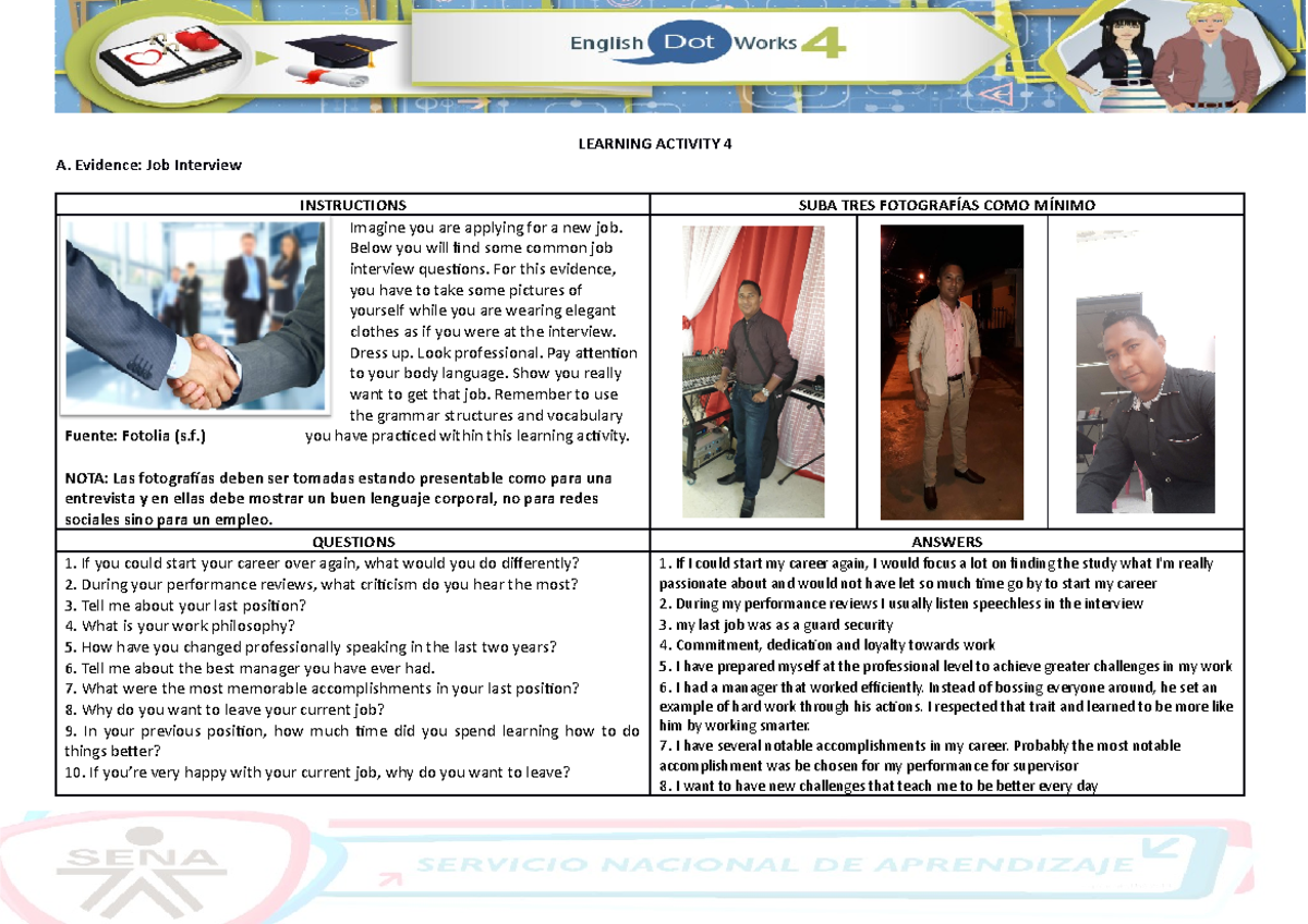 Evidence My motivators and Job Interview - LEARNING ACTIVITY 4 A ...