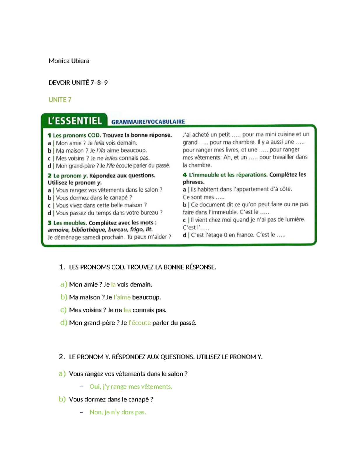 Unite 7 8 9 Monica Ubiera - Monica Ubiera DEVOIR UNITÉ 7–8– UNITE 7 1 ...