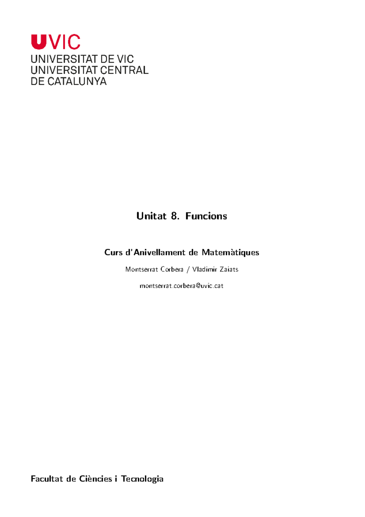 Unitat 8-Funcions - Apunts 1 - Unitat 8. Funcions Curs d’Anivellament de Matem`atiques ...