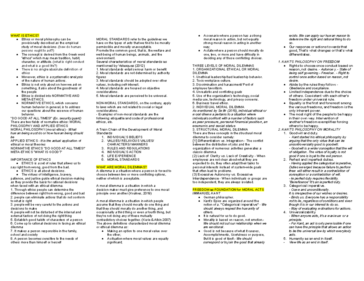 Ethics Reviewer - Module 1 - 5 - WHAT IS ETHICS? Ethics or moral ...
