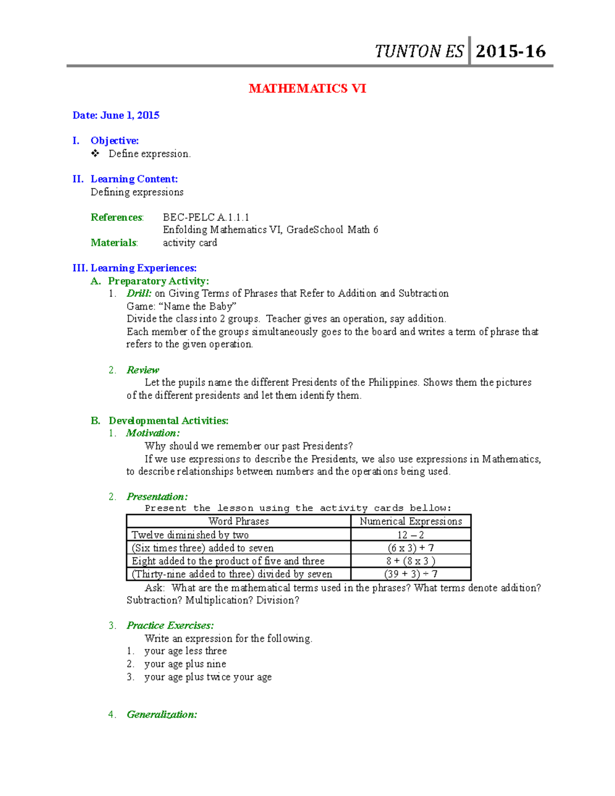 mathematics-vi-1st-rating-mathematics-vi-date-june-1-2015-i