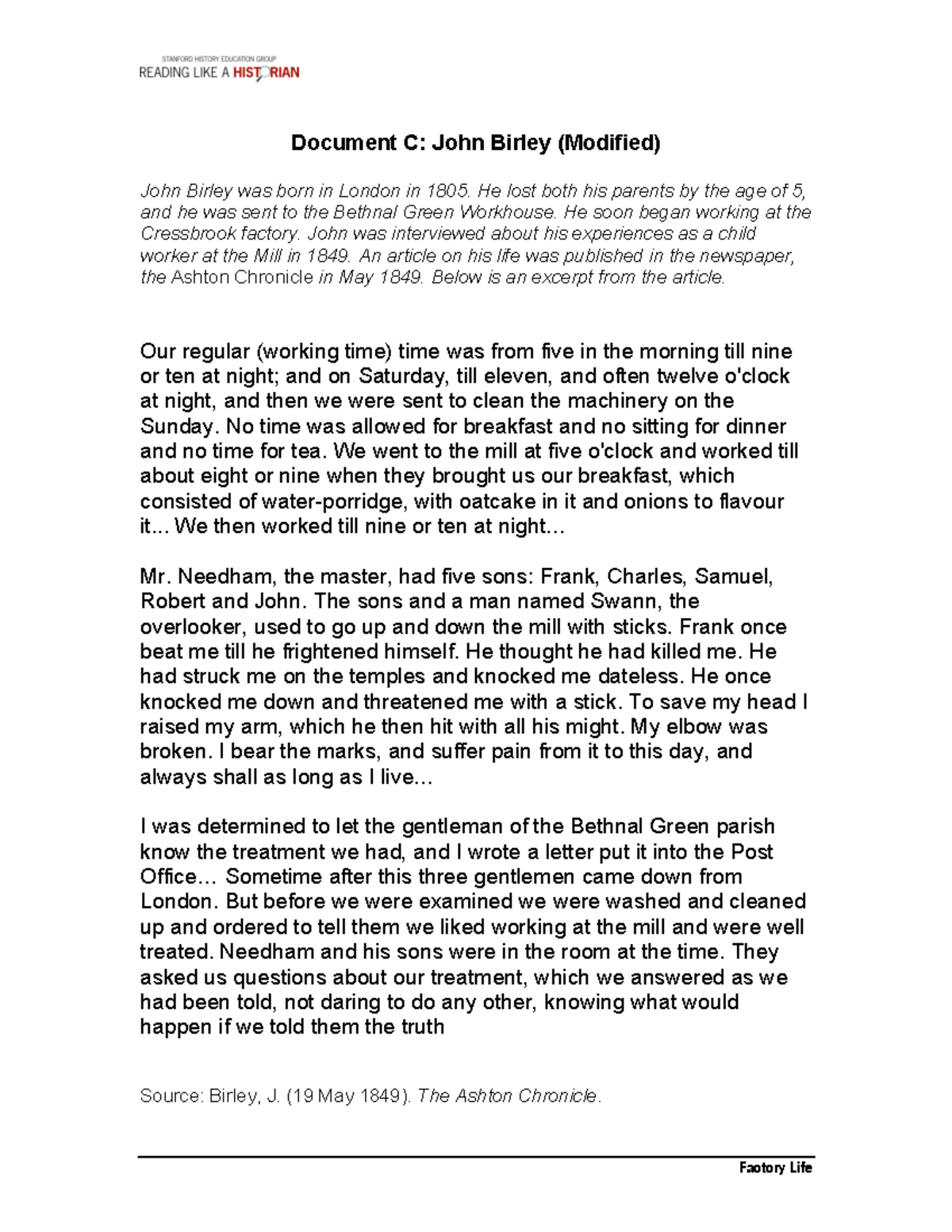 Ca66c0bb0a07bd1a7c32b1cd1a6eccd5 - Factory Life Document C: John Birley ...