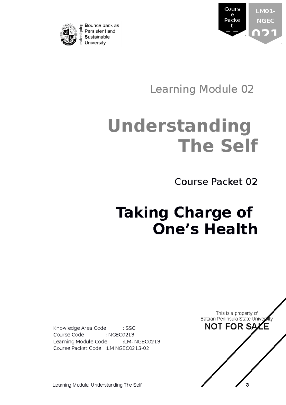 UTS CP 02 Module 3 - LM01- NGEC 021 e Packe t 02 Learning Module 02 Understanding The Self ...