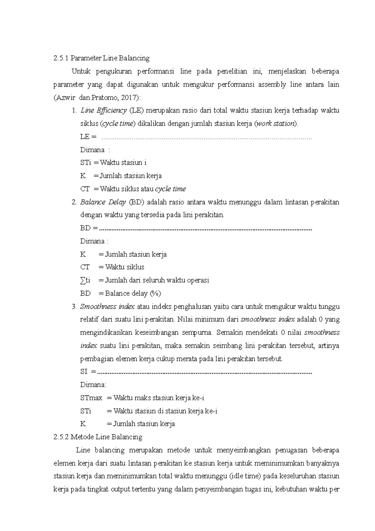 Parameter Line Balancing - 2.5 Parameter Line Balancing Untuk ...