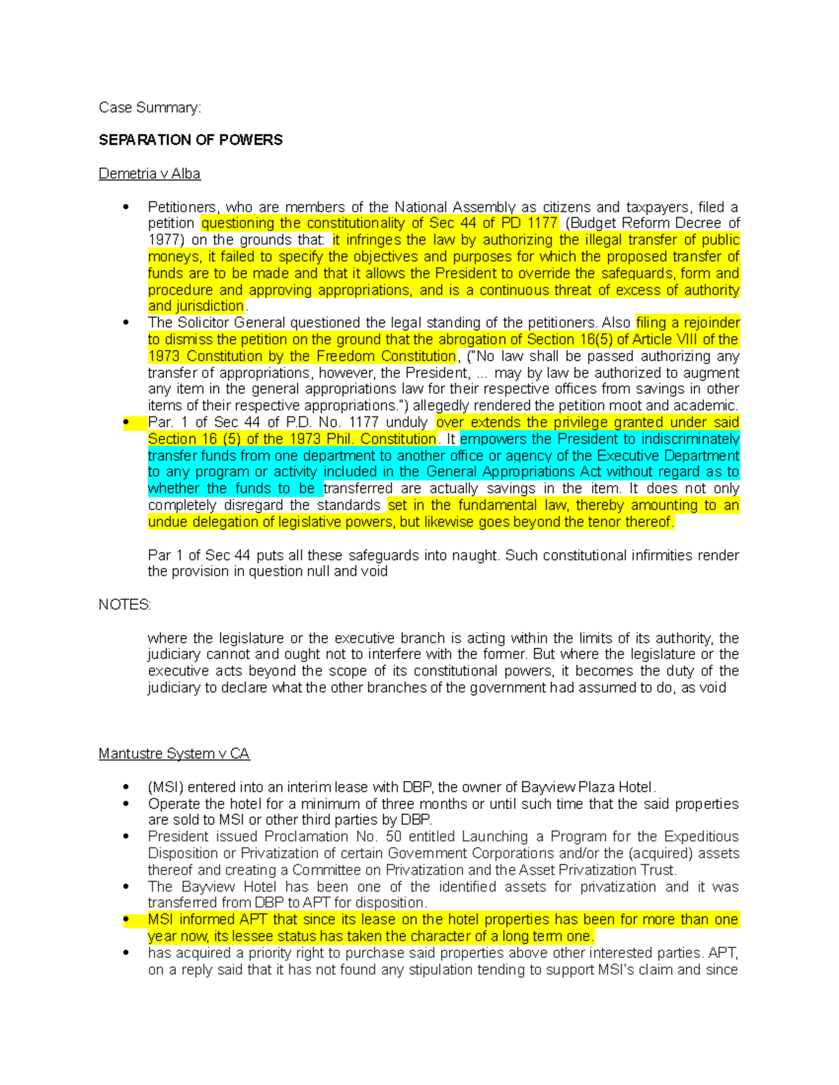 Case Summary - Lecture notes - Constitutional Law - Studocu