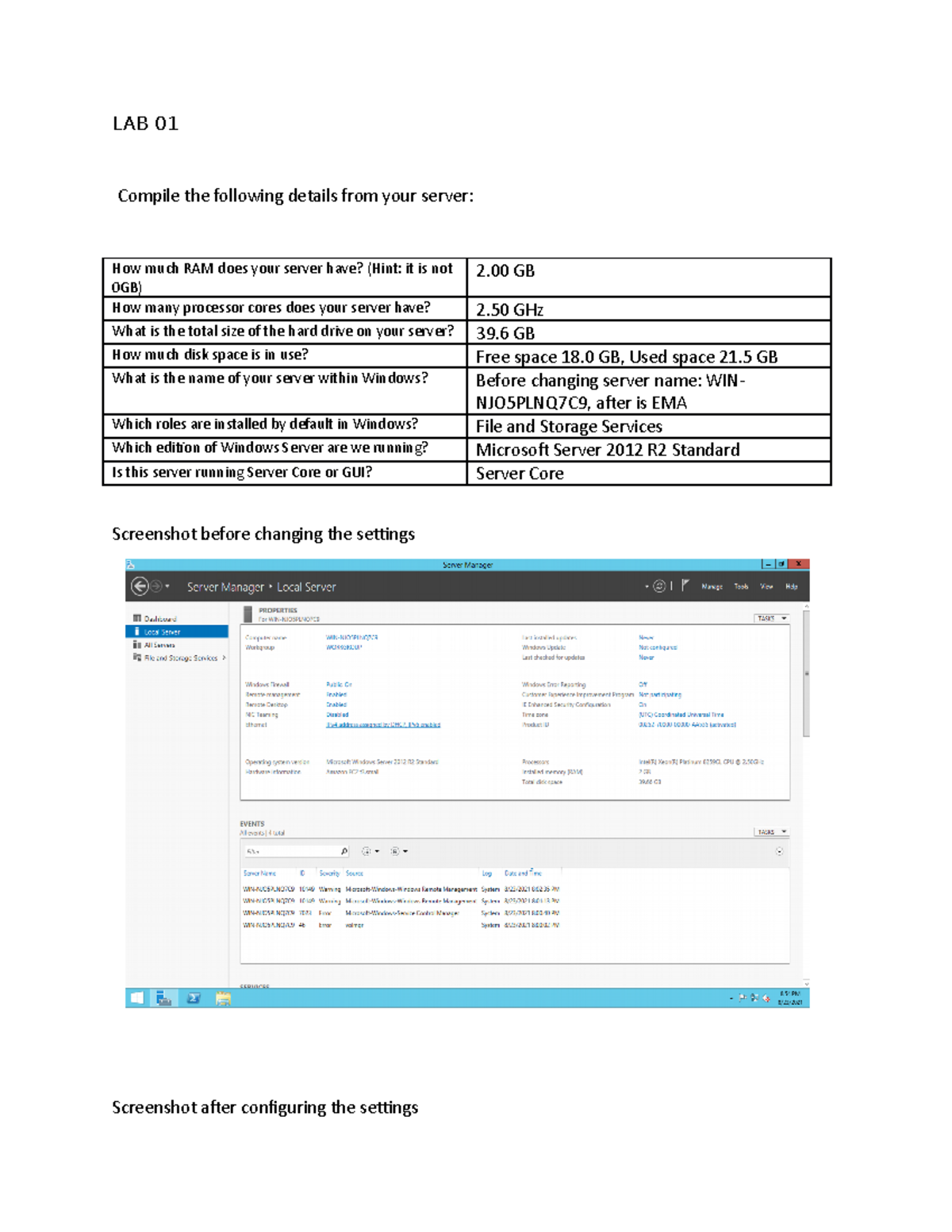 Document 53 - Lab 1 server compilation - LAB 01 Compile the following ...
