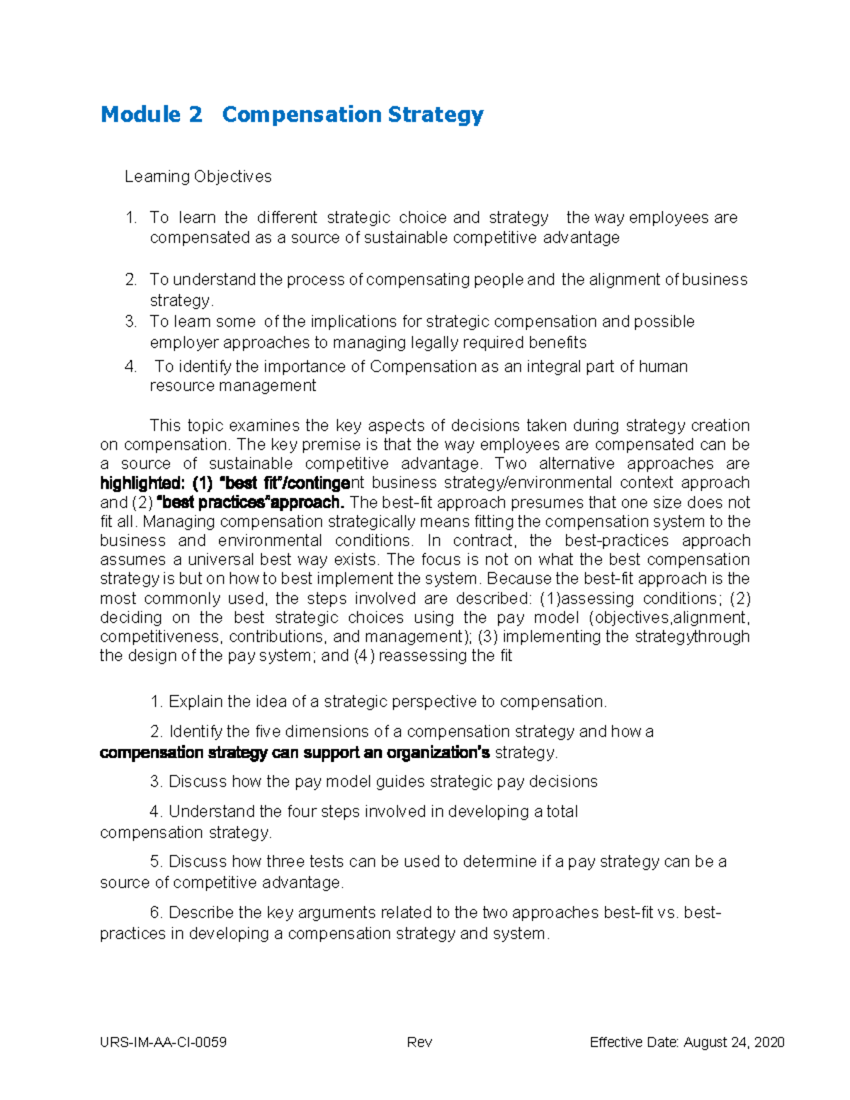 Compensation Strategy - Module 2 Compensation Strategy Learning ...