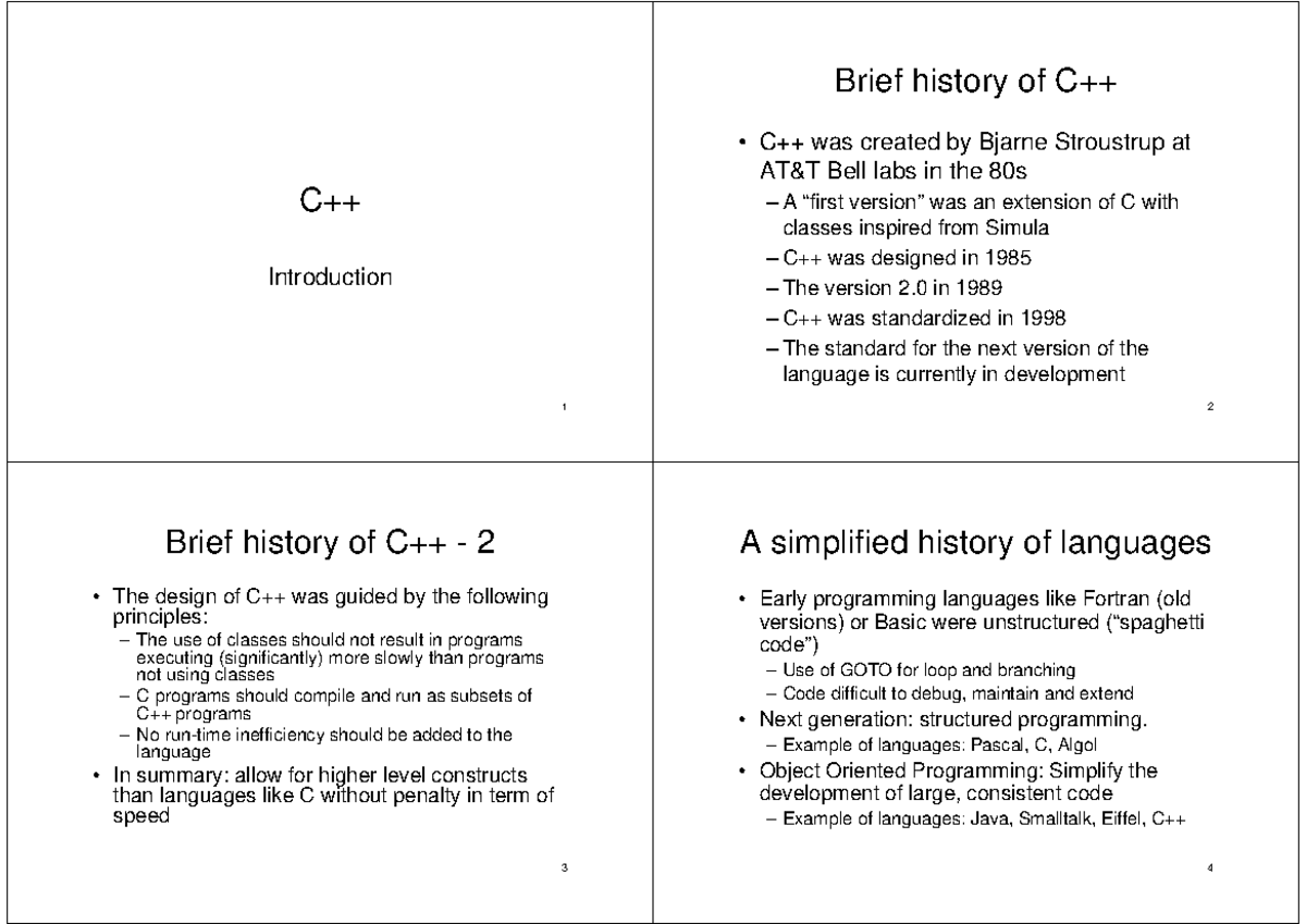 1-introduction 4 slides - 1 C++ Introduction Brief history of C++ • C++ ...