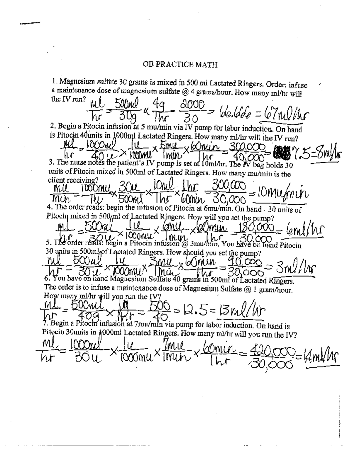 KEY OB Practice Math - ob answers - Nurs 316-L - Studocu