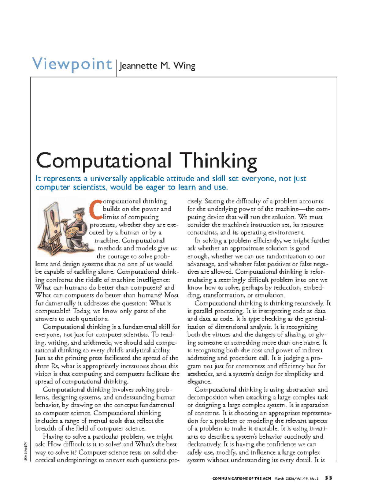 Computational Thinking Communications Of The Acm March 2006 Vol 49