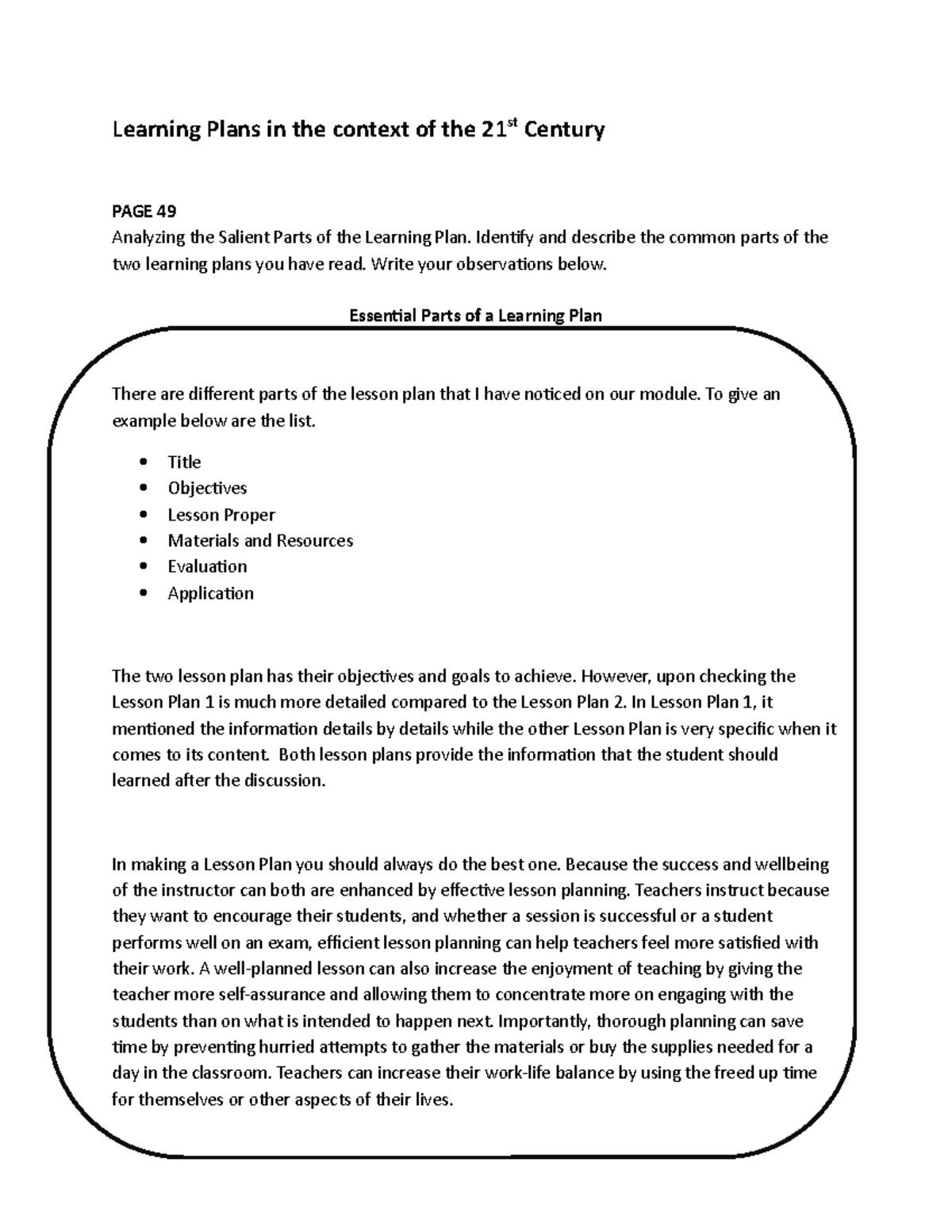 Learning PLAN - N/A - Learning Plans in the context of the 21st Century ...