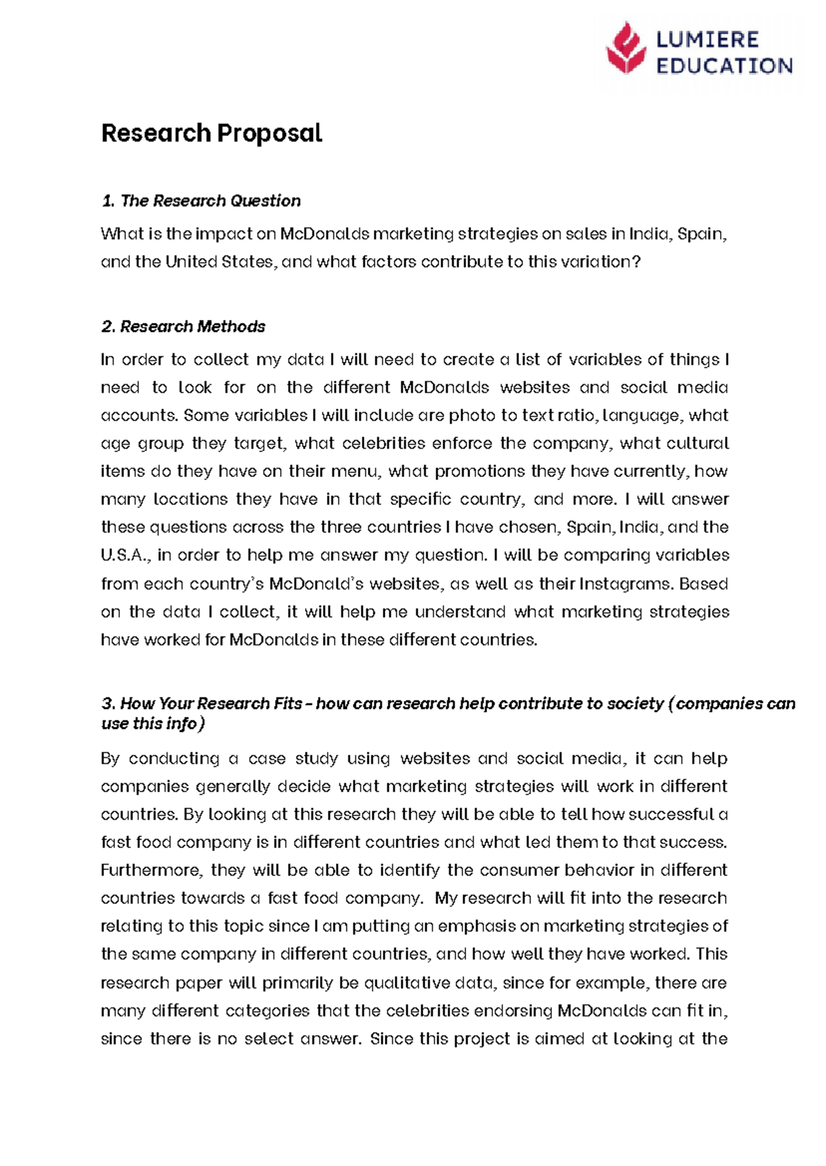 Business Research Proposal example - Research Proposal The Research ...