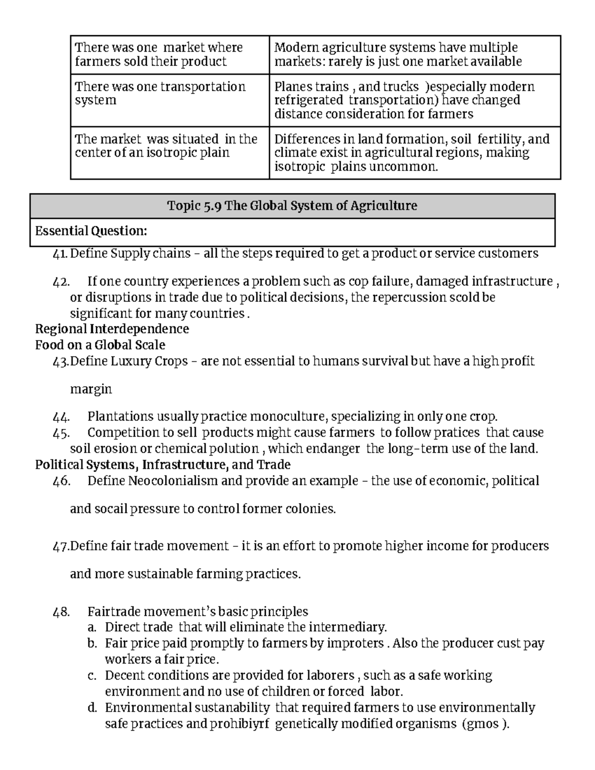 Amsco Unit 5 - Ch 13 Reading Guide -Spatial Arrangment of Agriculture ...