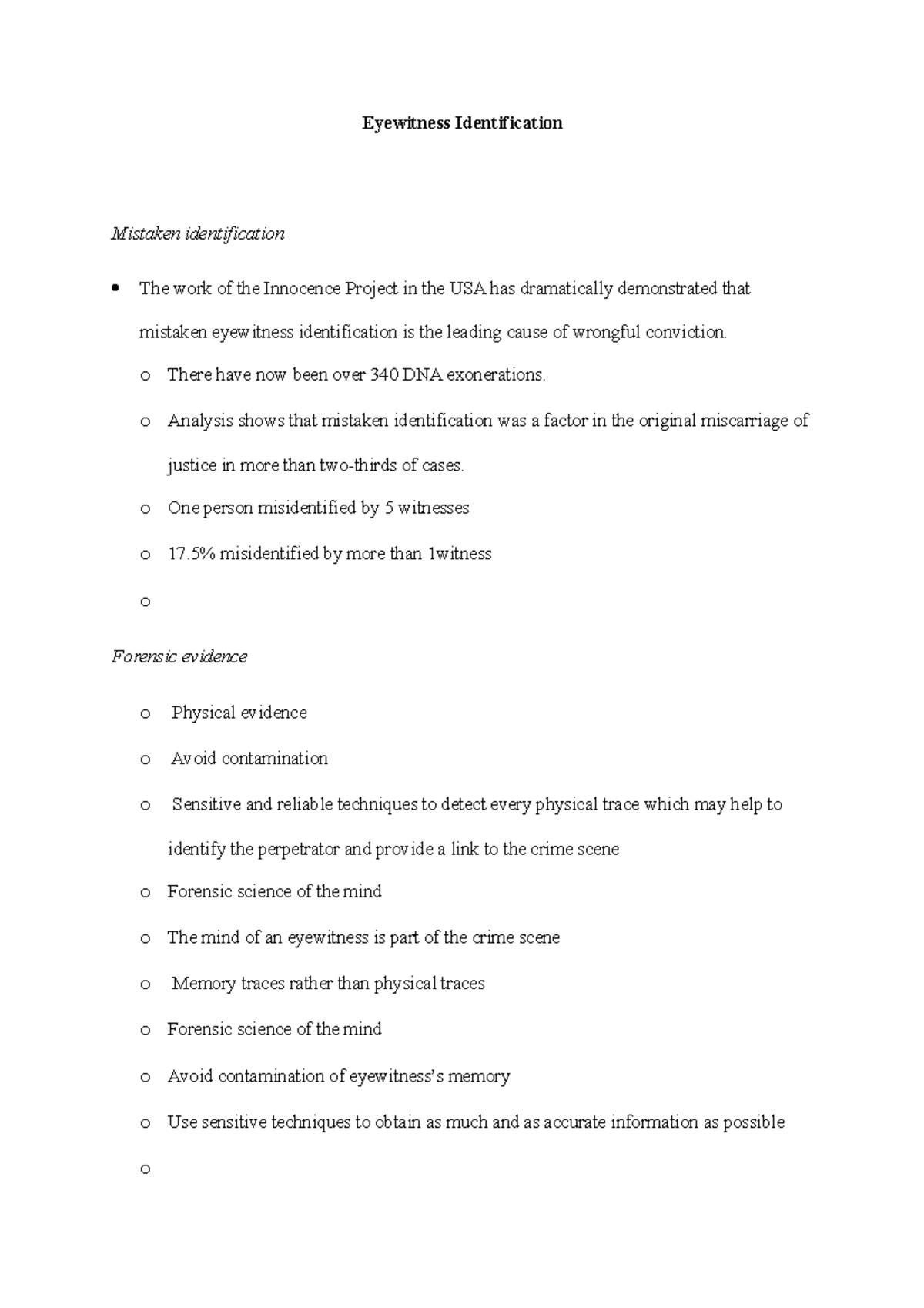 Eyewitness Identification - o There have now been over 340 DNA ...