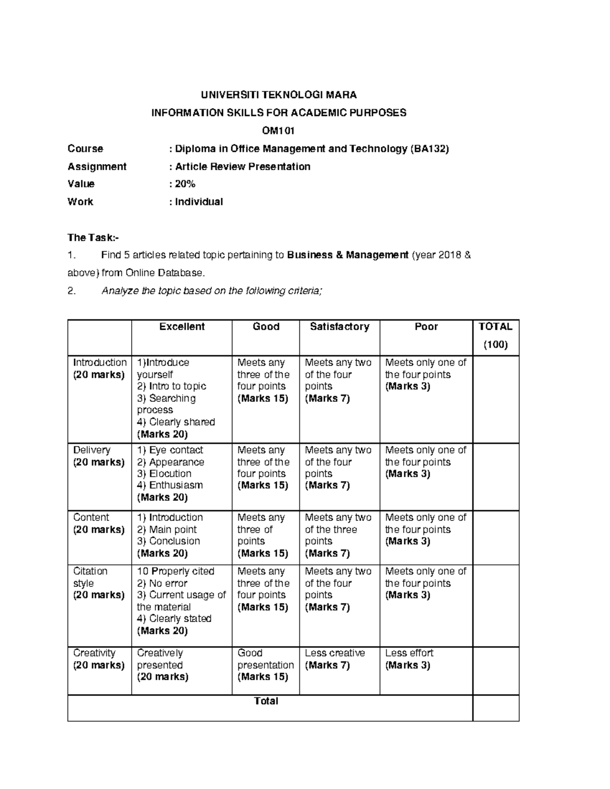 OBM 101 DONE - HOPE IT HELPS :) - UNIVERSITI TEKNOLOGI MARA INFORMATION ...